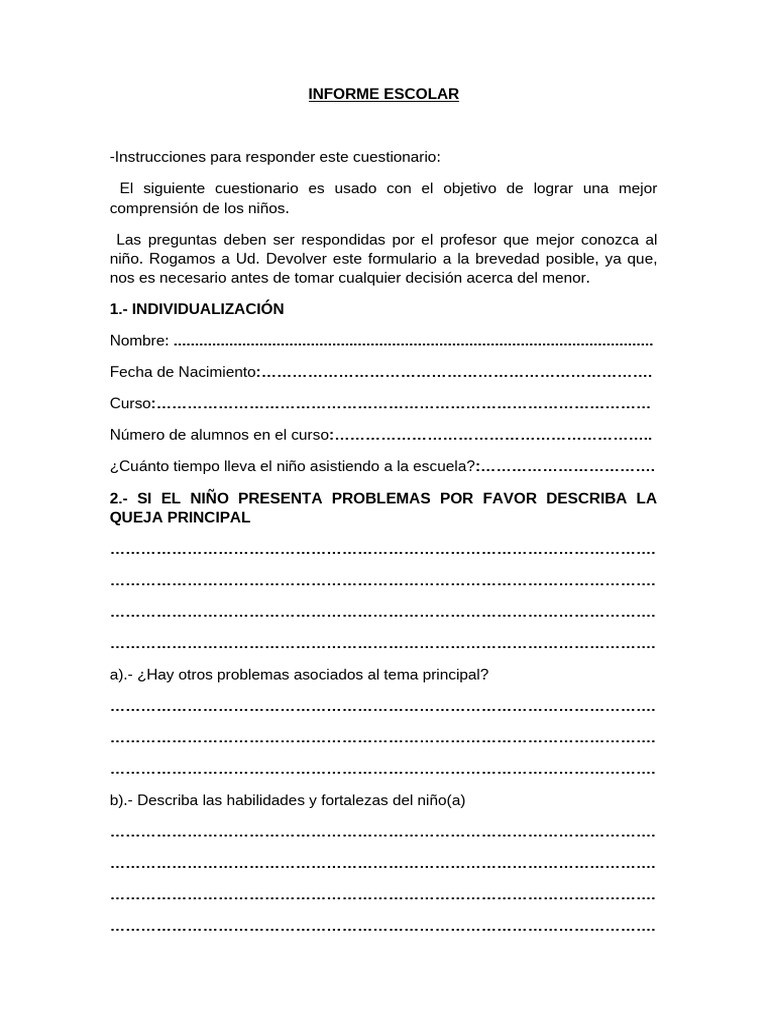 Informe Escolar | PDF | Cuestionario