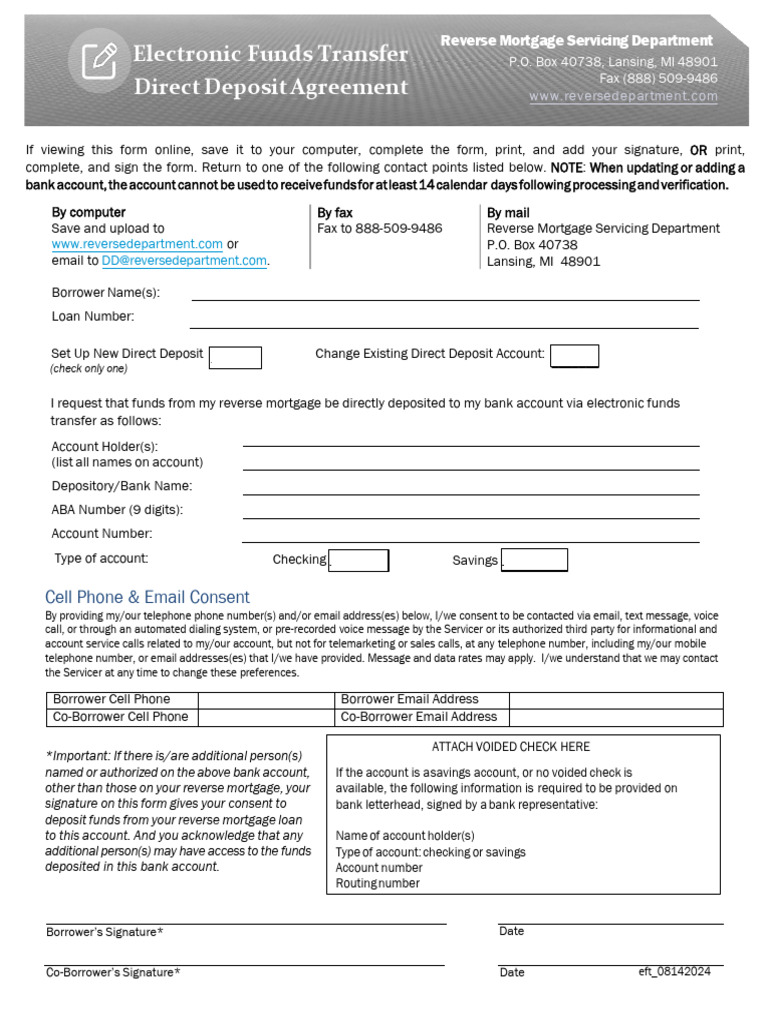 Electronic_Fund_Transfer_Direct_Deposit_Agreement | PDF | Banks | Mortgages