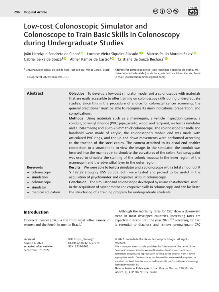Low-Cost Colonoscopic Simulator and Colonoscope To Train Basic Skills in Colonoscopy During ...