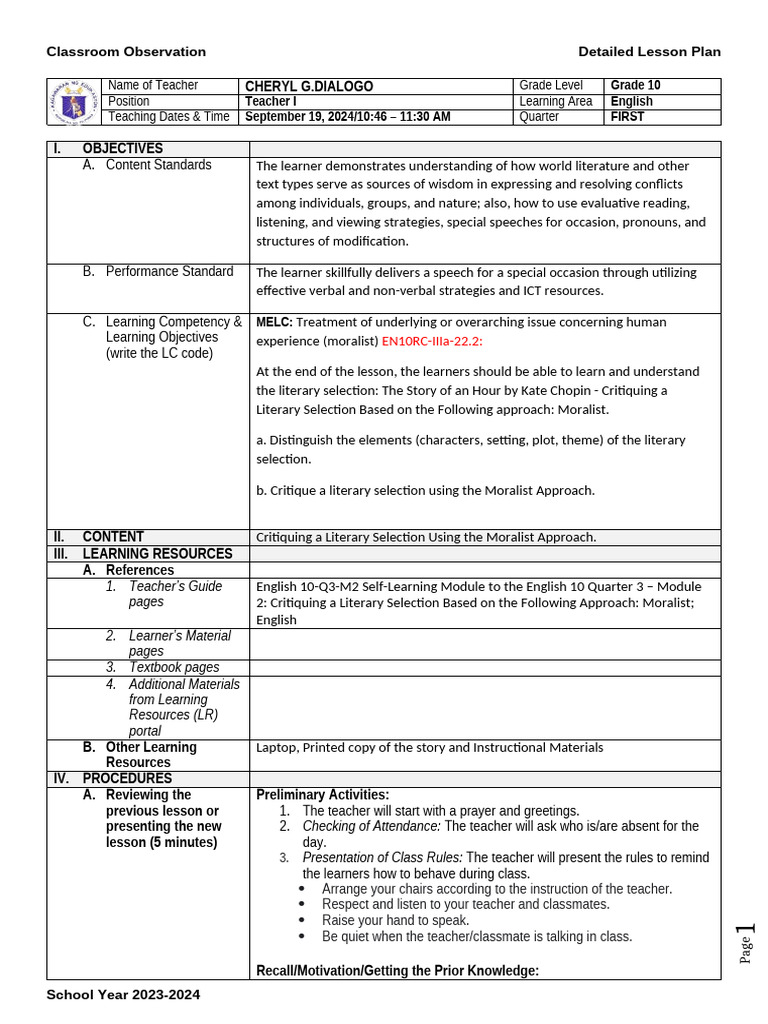 3rd Quarter C.O Final Dialogo | PDF | Learning | Lesson Plan
