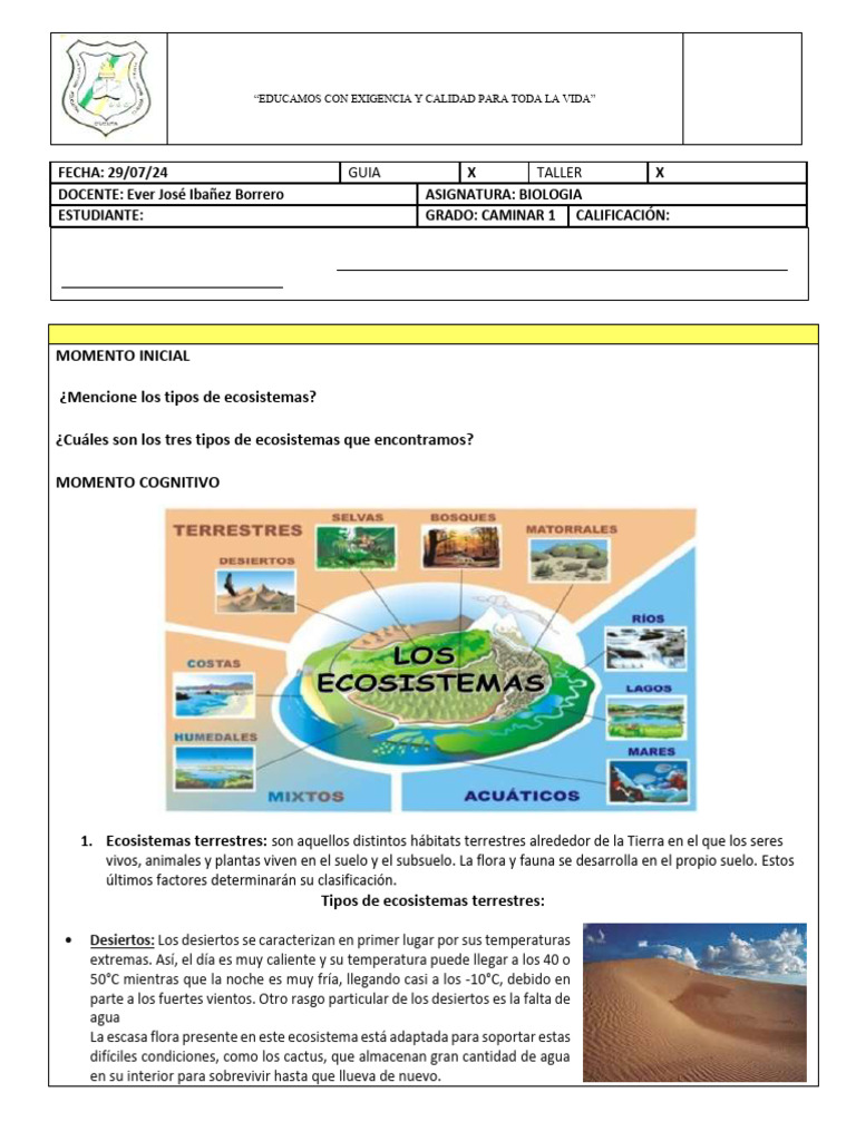 Guia2 Biología 3per Séptimo. Clases de Ecositemas | PDF | Ecosistema | lago