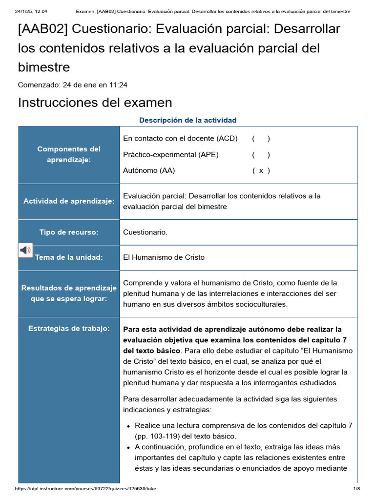 Examen - (AAB02) Cuestionario - Evaluación Parcial - Desarrollar Los Contenidos Relativos A La ...