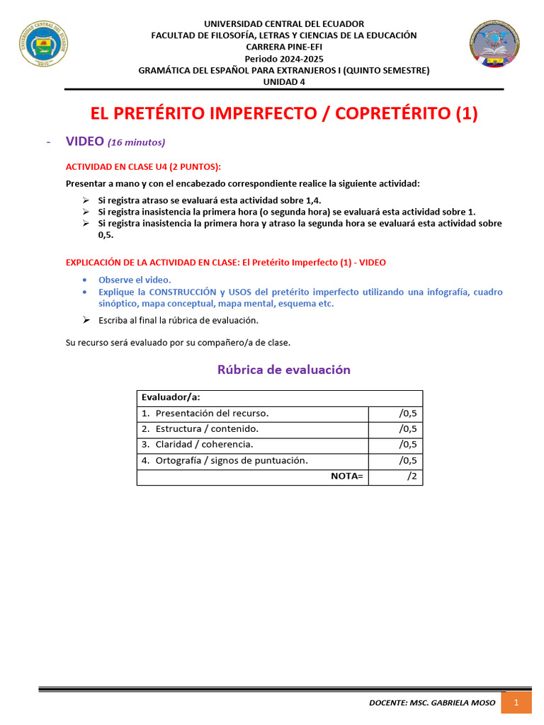 Actividad sobre Pretérito Imperfecto en Español | PDF