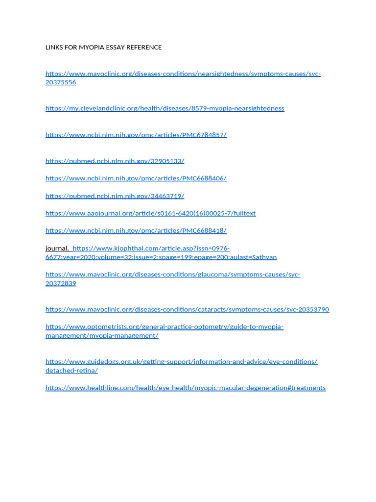 References For Myopia Essay | PDF
