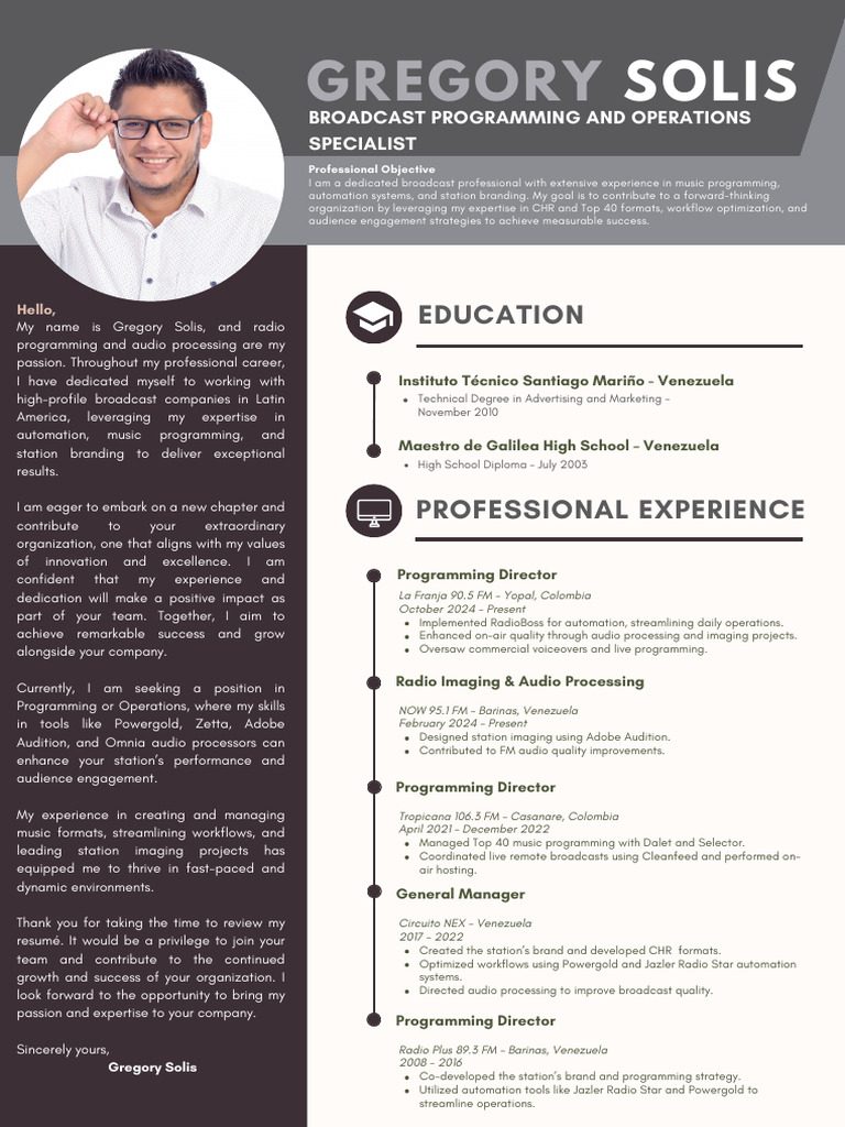 Gregory Solis Resume 2024 | PDF | Information And Communications Technology | Mass Media