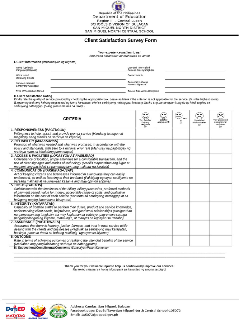 Client Satisfaction Survey Form | PDF | Business