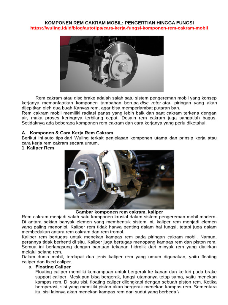 Komponen Rem Cakram Mobil | PDF