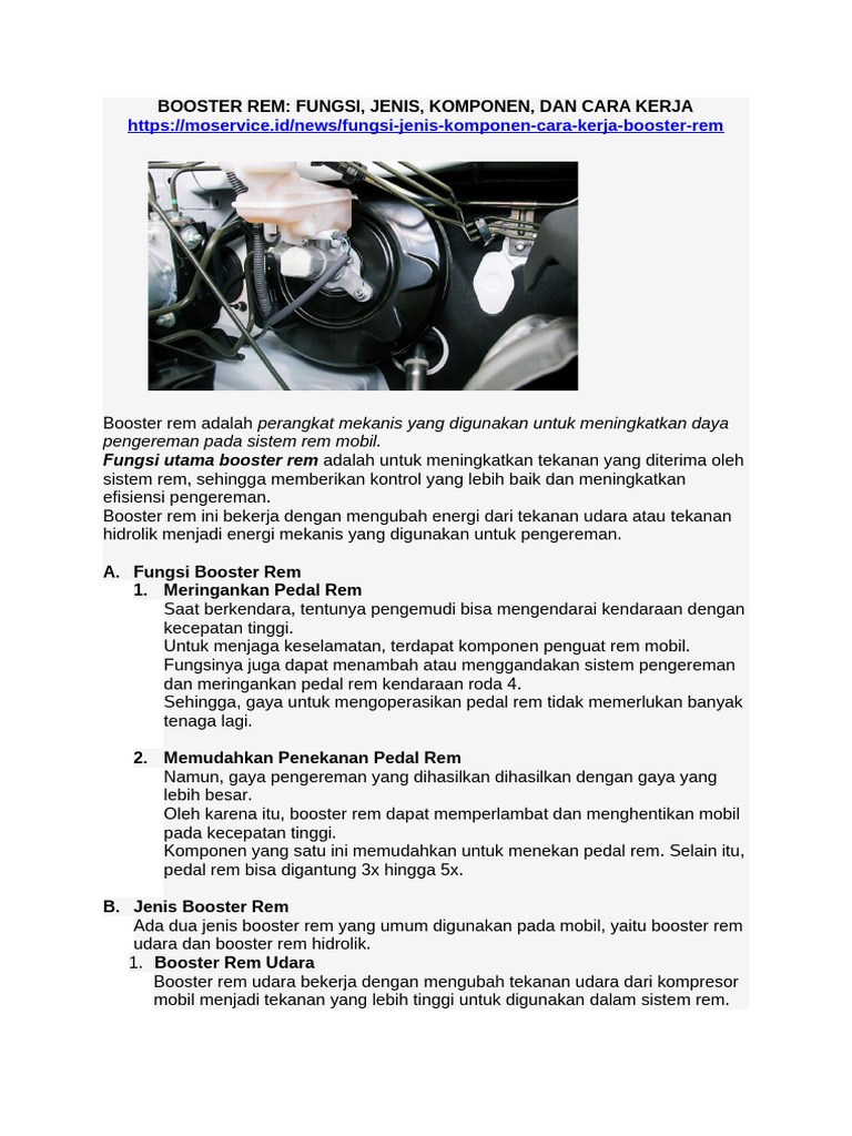 Komponen Dan Fungsi Booster Rem | PDF