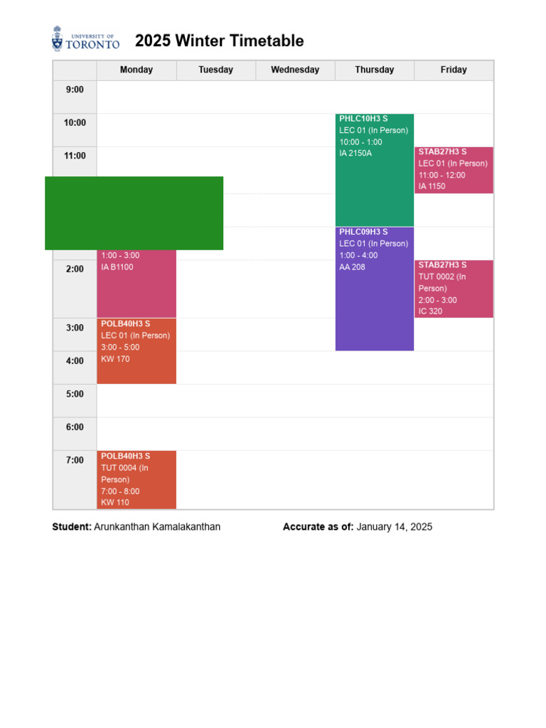 2024 Final Timetable Updated Block | PDF