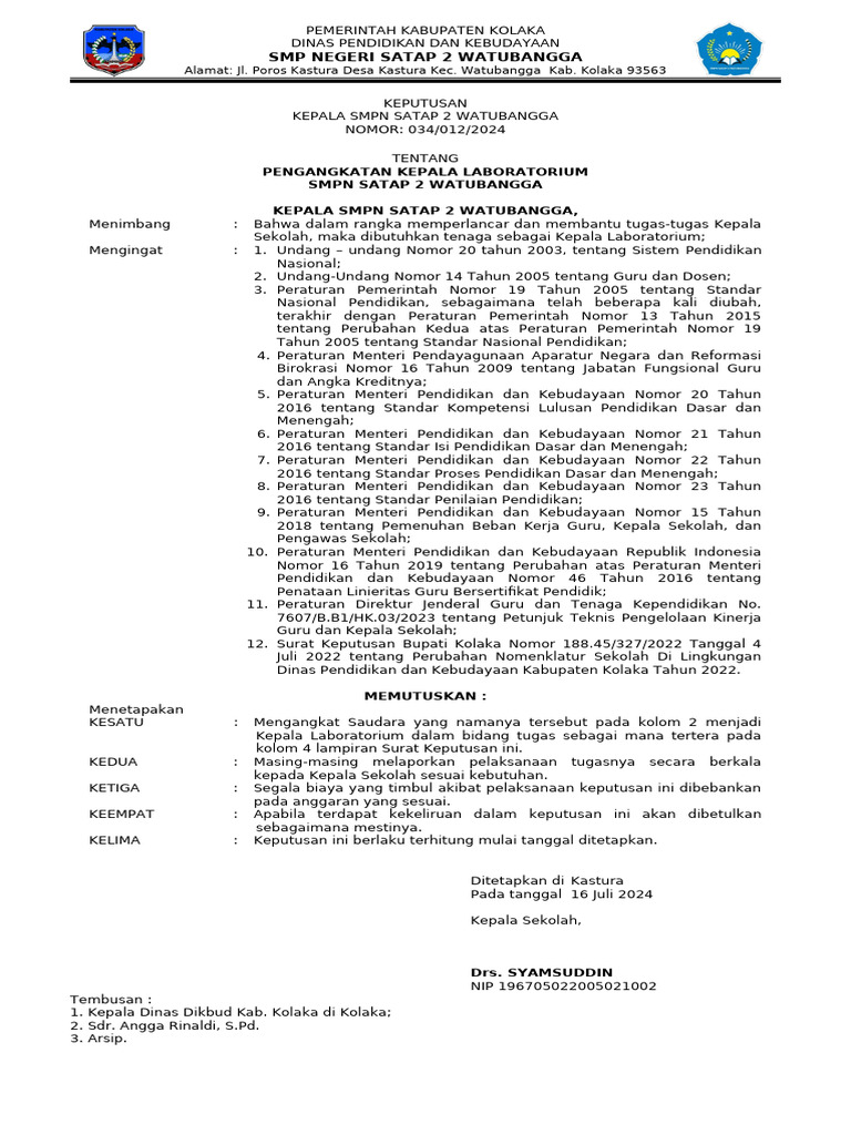SK Kepala Laboratorium - Ang | PDF