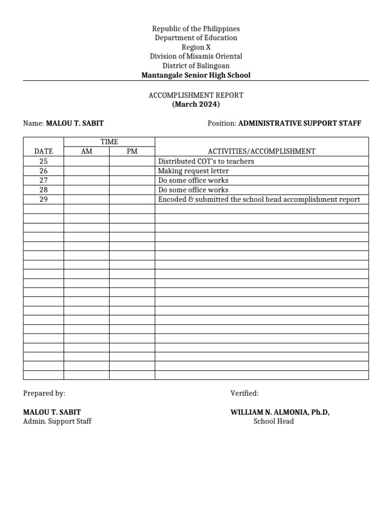 Accomplishment Report: Admin Support Staff | PDF