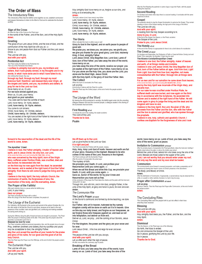 The Order of Mass | PDF | Eucharist | Mass (Liturgy)