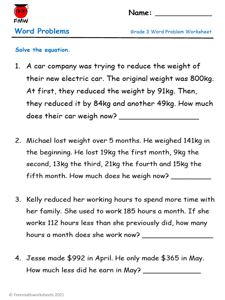 Grade 3 Subtraction Word Problems | PDF