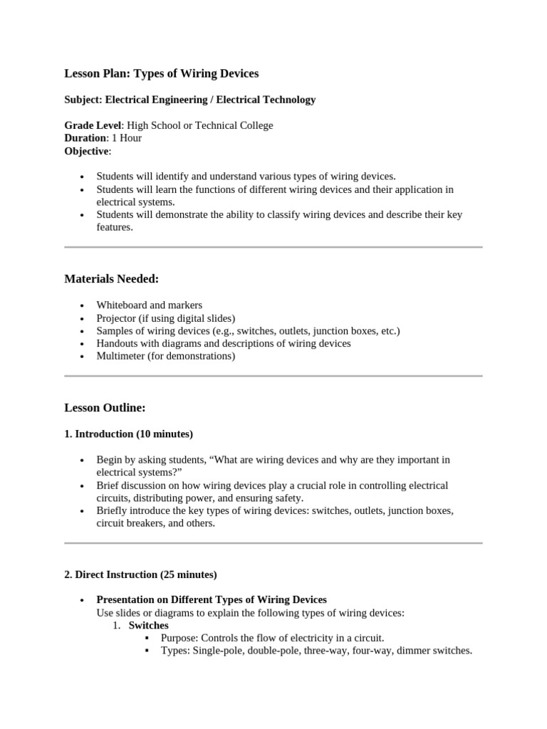 Lesson Plan About Wiring Device | PDF | Electrical Connector ...