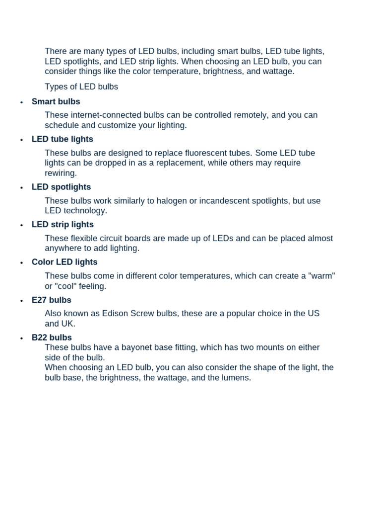 LED Bulb Types and Buying Guide | PDF
