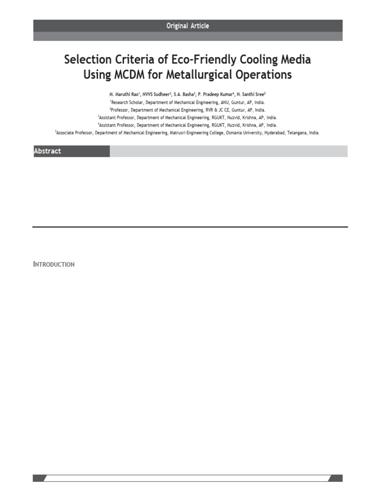 Selection Criteria of Eco-Friendly Cooling Media Using MCDM For ...