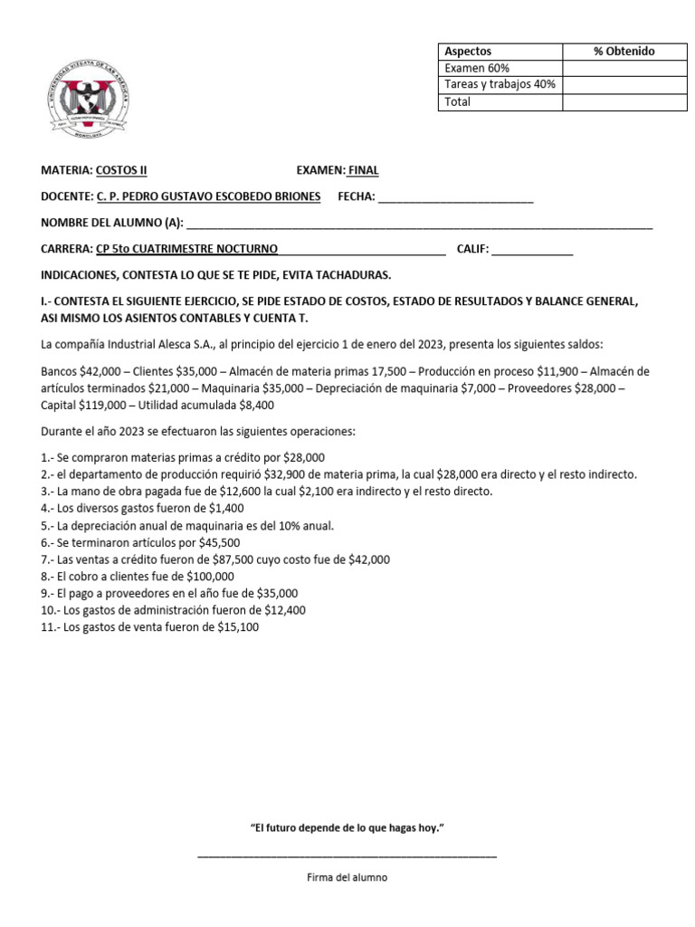 Cp5 Nocturno Costos II Final | PDF