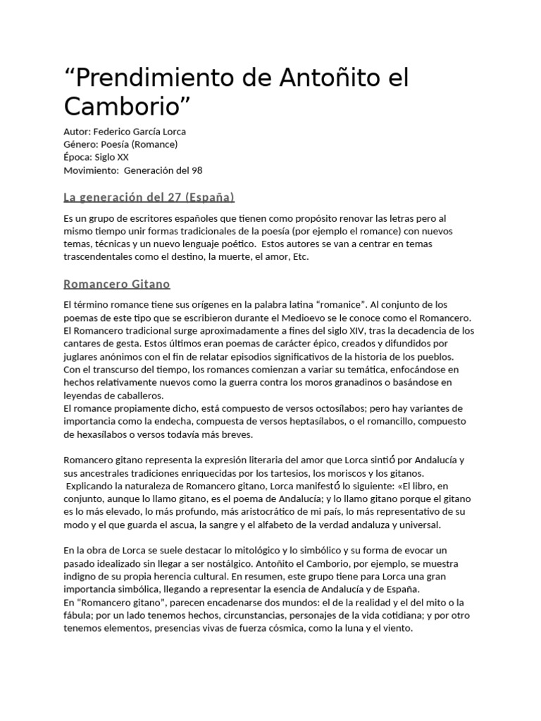 Romance Gitano, Apuntes, Garcia Lorca | PDF | Federico García Lorca ...