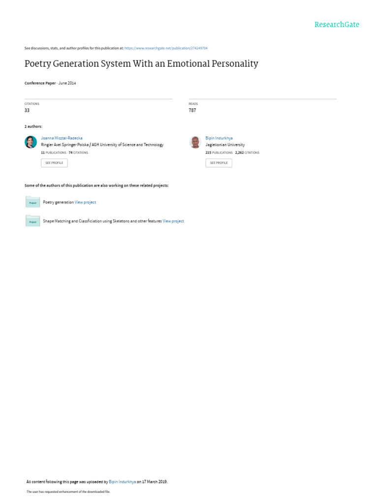 Poetry Generation System With An Emotional Personality | PDF ...