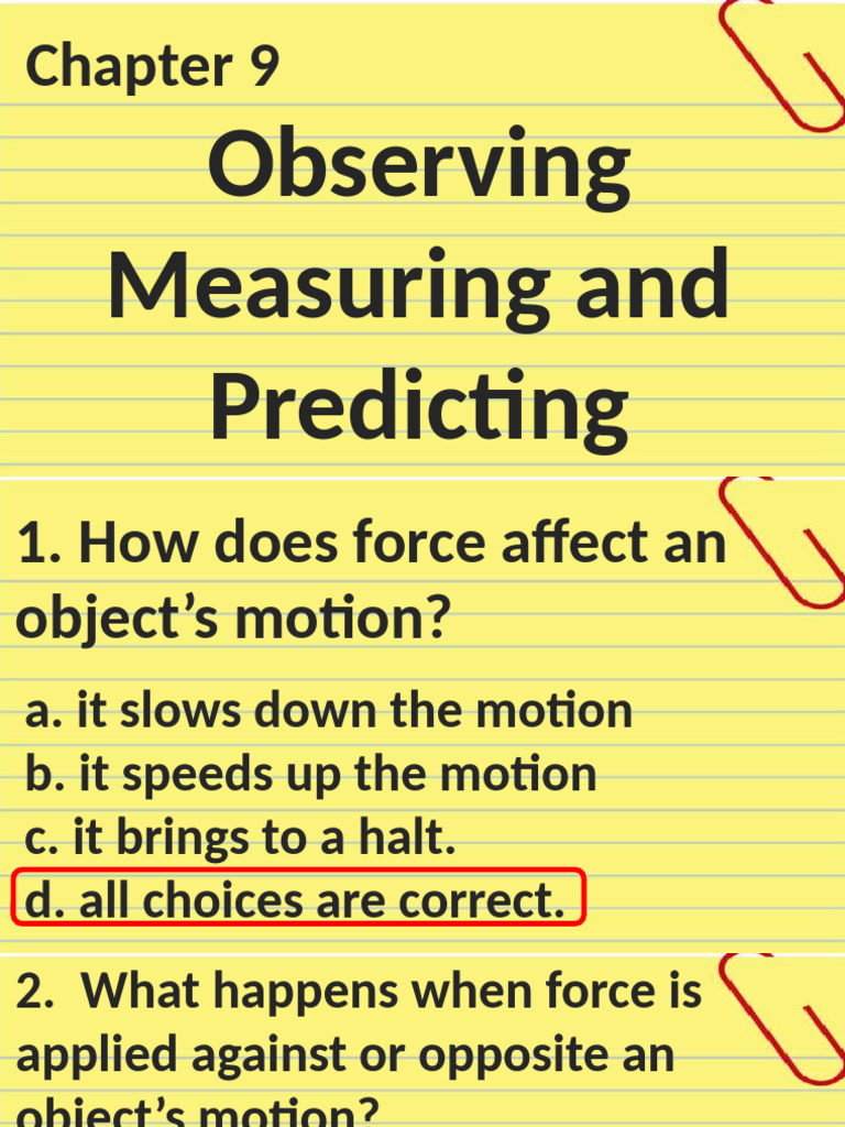 Q3 Science Observing Measuring Predicting | PDF | Force | Speed