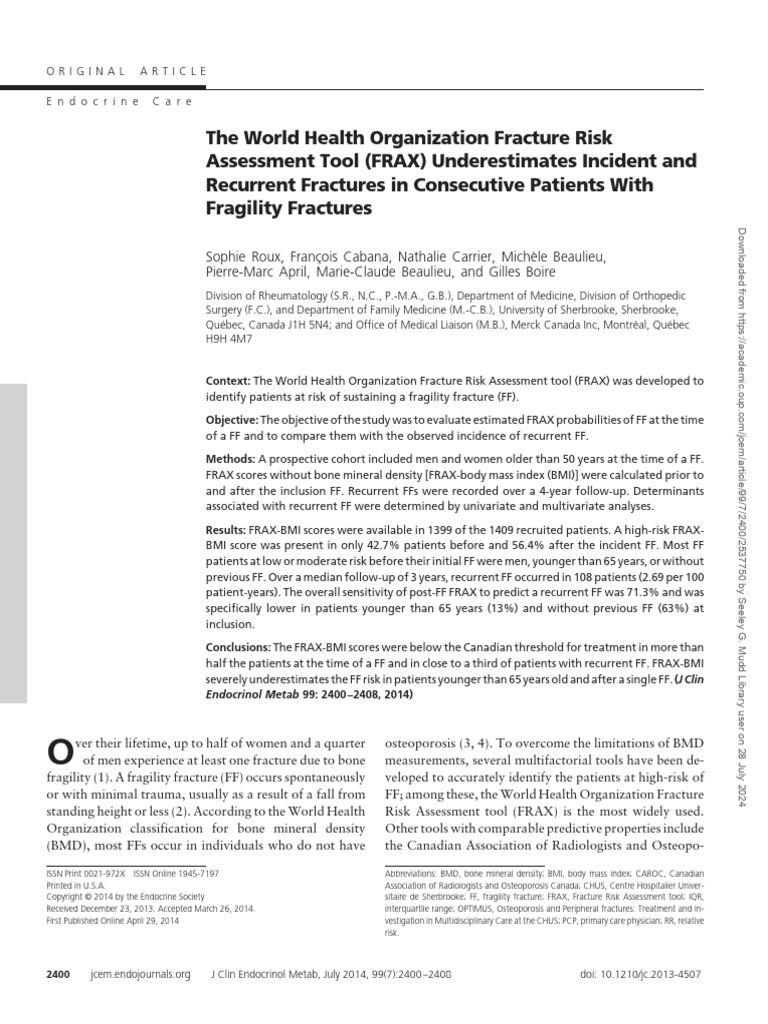 Frax Underetimates Fragility Fracture Risk | PDF | Osteoporosis ...