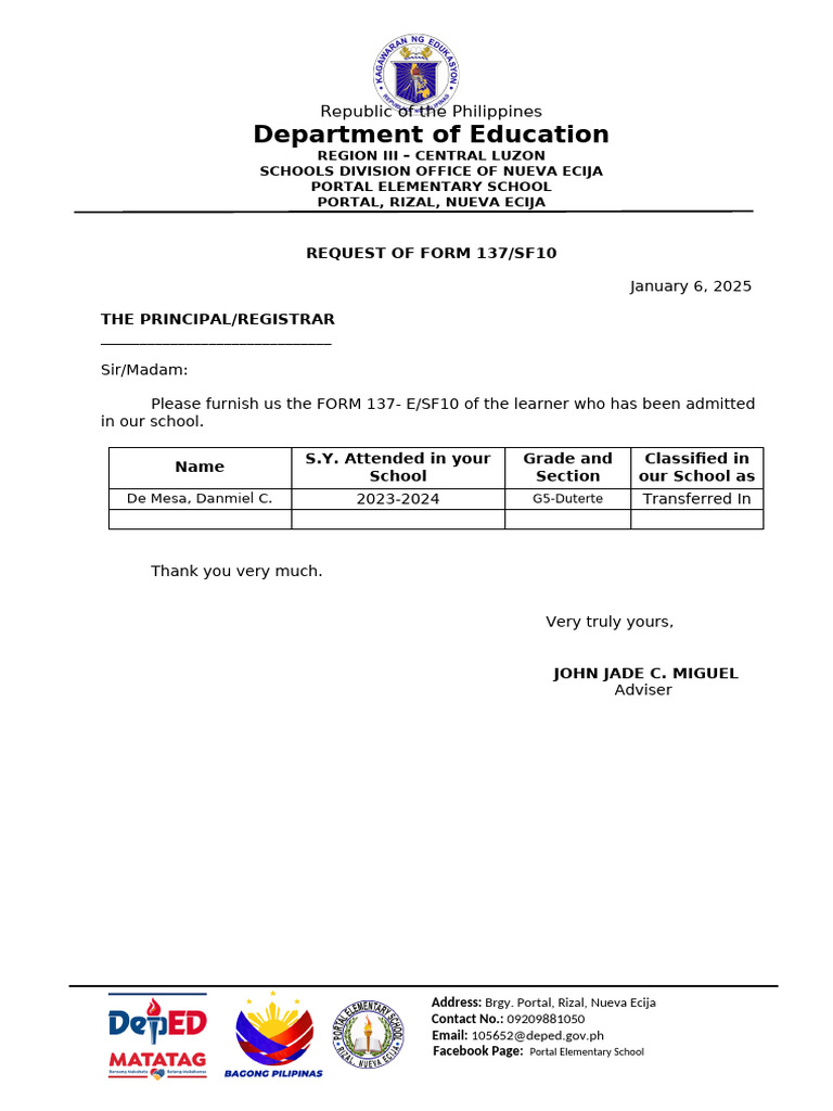 Portal ES-Letterhead CERTIFICATION-SF10 | PDF | Social Institutions
