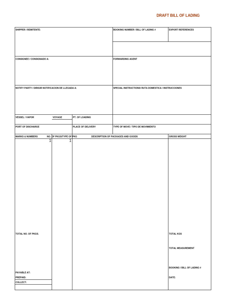 Draft Bill of Lading Template | PDF