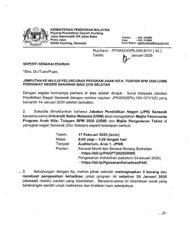 Jemputan Ke Majlis Peluncuran Program Anak Kita Tuisyen SPM 2025 (Usm ...