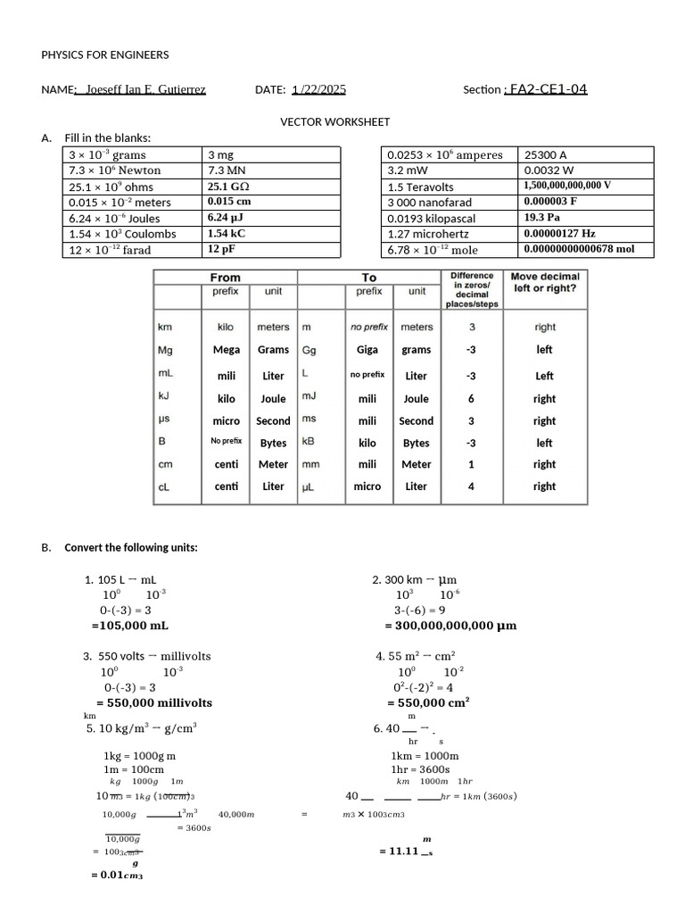 Physics Unit Conversion Worksheet | PDF | Euclidean Vector | Quantity