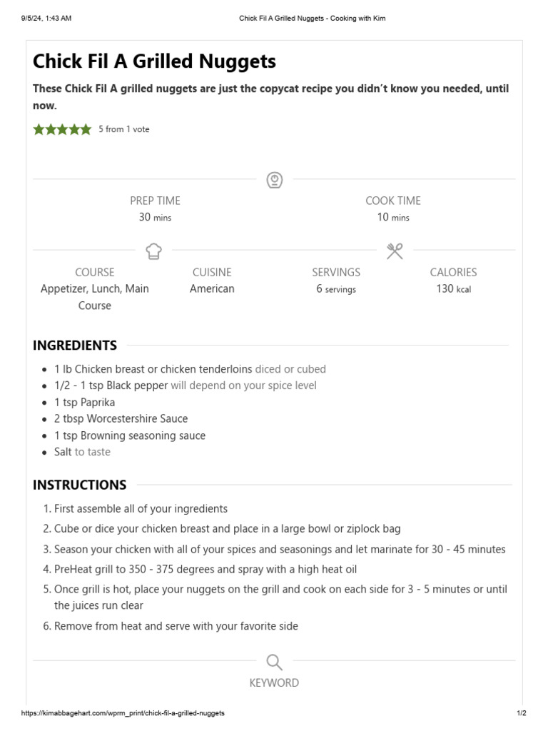 Chick Fil A Grilled Nuggets - Cooking With Kim | PDF