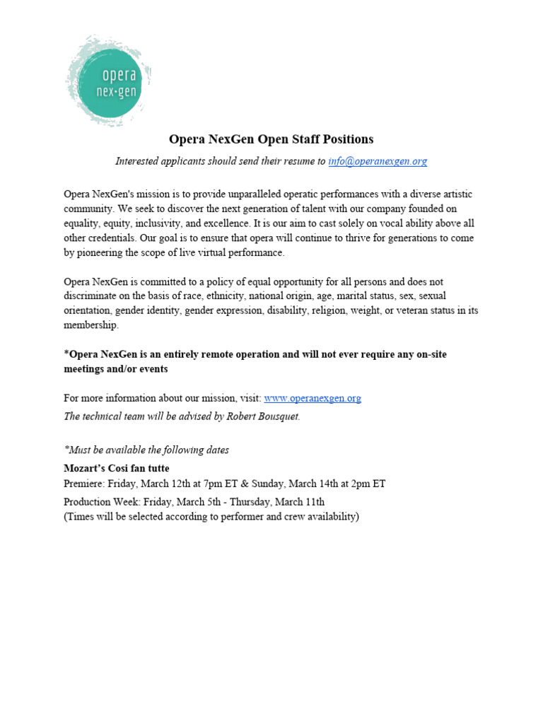 Opera NexGen Technical Positions | PDF