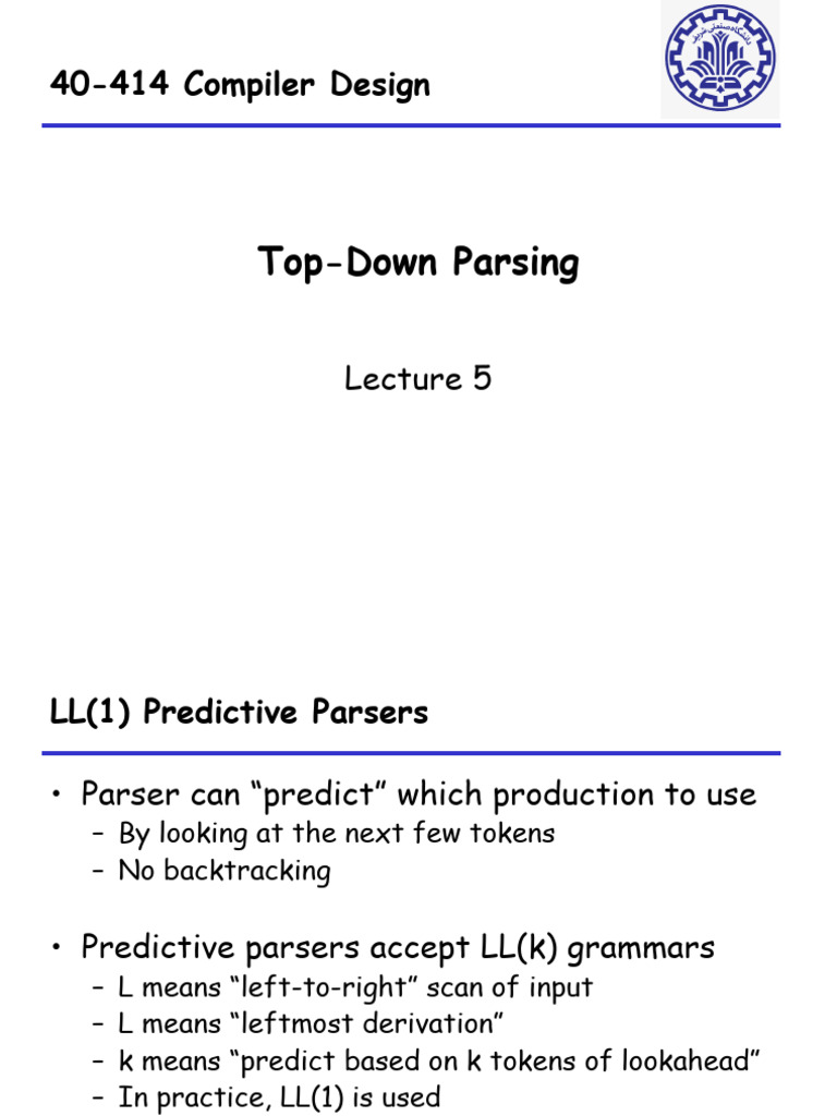 5- Lecture05 - Top-Down Parsing | PDF | Parsing | Syntax
