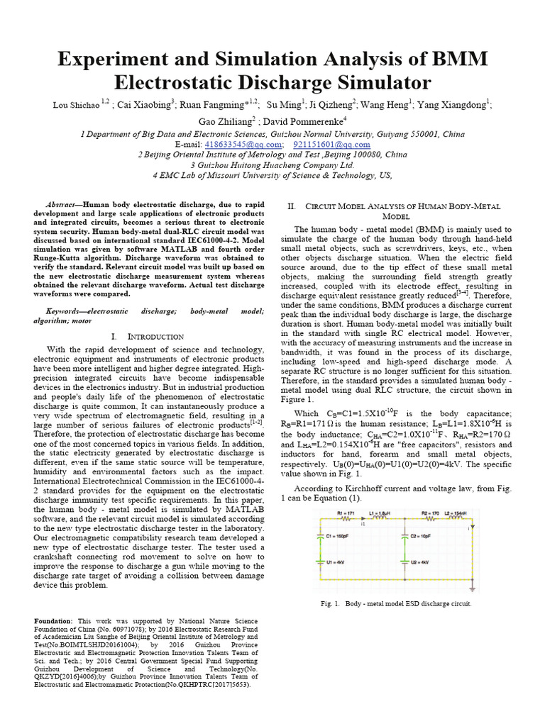 Experiment and Simulation Analysis of BMM Electrostatic Discharge ...