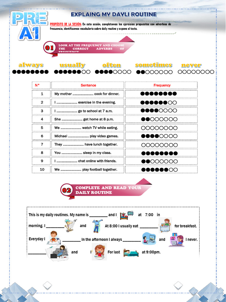 FICHA 03 _ PREA1 _ EXPLAING MY DAYLI ROUTINE (2) | PDF | Comunicación humana | Gramática