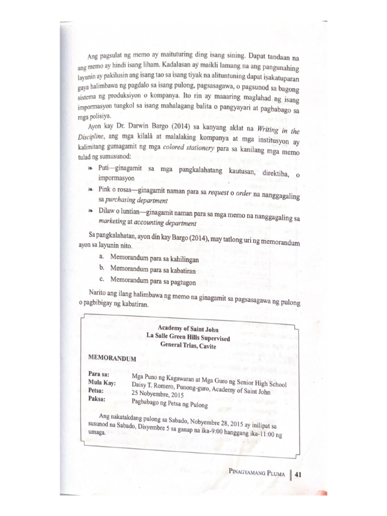 Ang Pagsulat NG Memo Ay Maituturing Ding Isang Sining. Dapat Tandaan Na ...