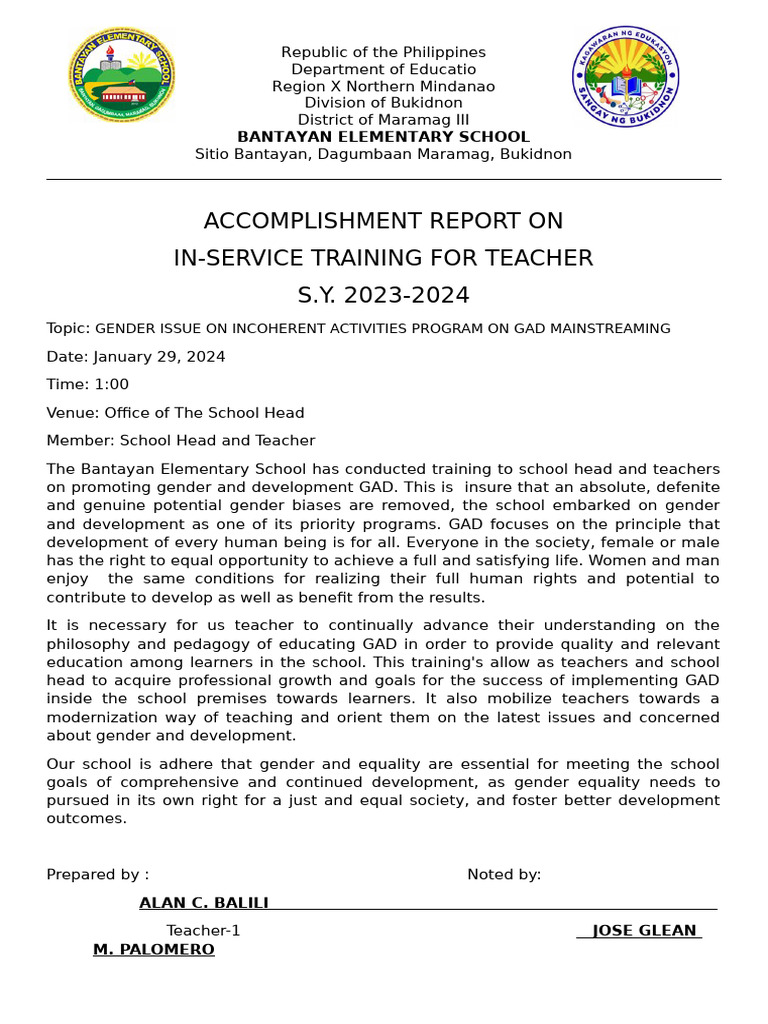 Accomplishment Report On Gad | PDF