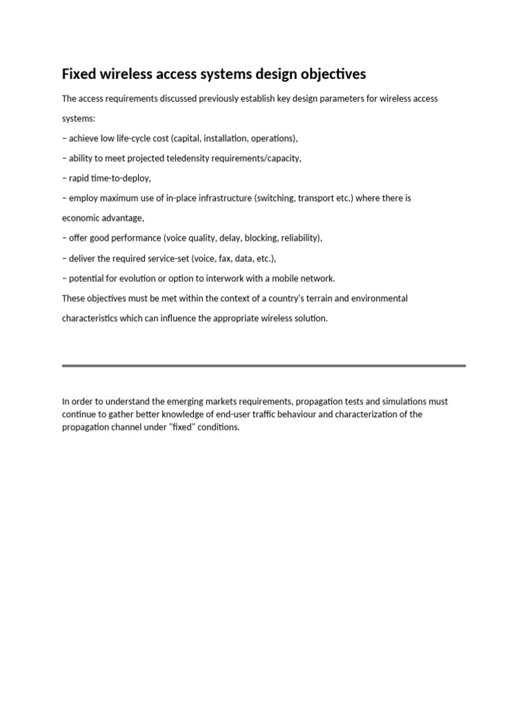 Fixed Wireless Access Systems Design Objectives | PDF | Software ...