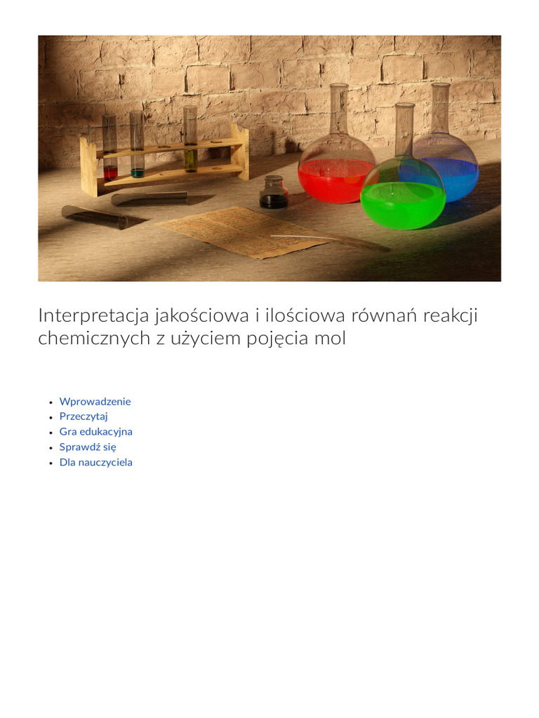 Interpretacja Jakosciowa I Ilosciowa Rownan Reakcji Chemicznych Z ...