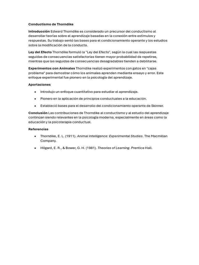 Conductismo de Thorndike | PDF
