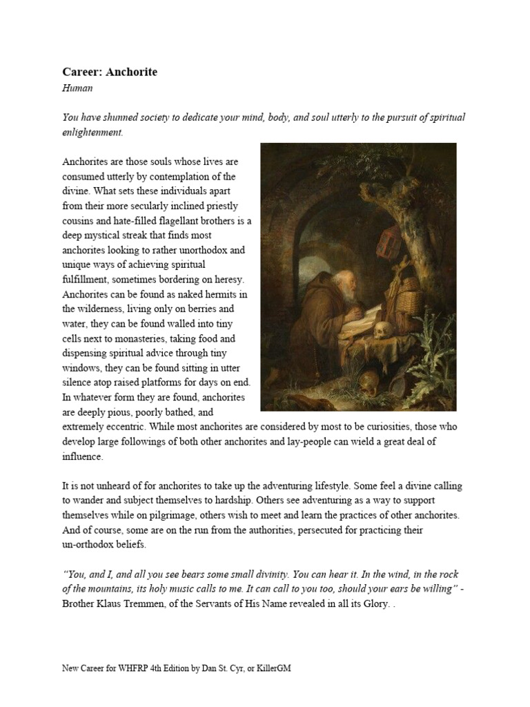 WHFRP 4th Edition: Anchorite Career Guide | PDF | Religious Belief And ...