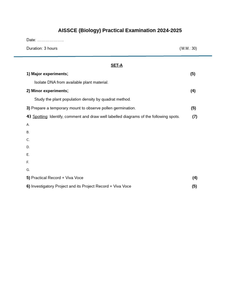 Biology Practical Exam 2024-2025 Guide | PDF