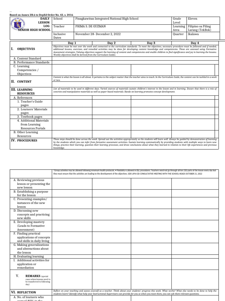 DLL PerDev Q2 Wk 4 | PDF | Teaching | Learning