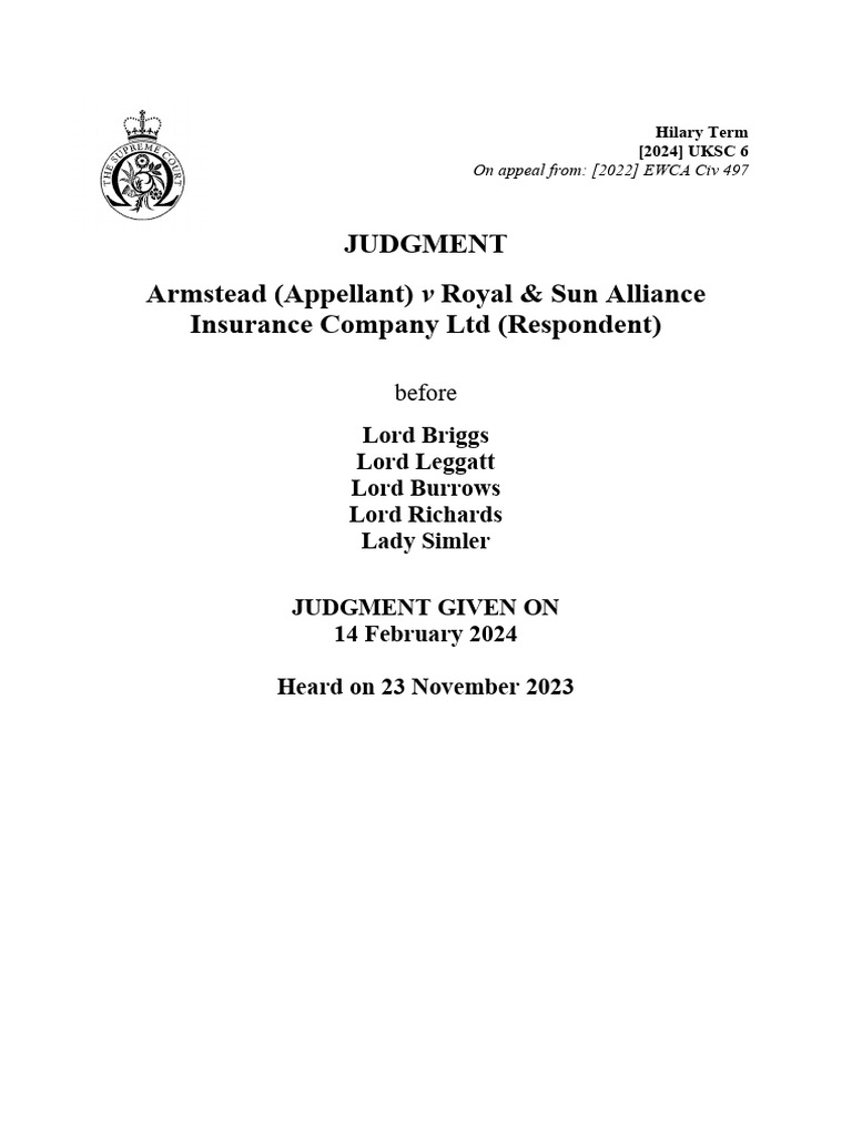 Armstead V Royal & Sun Alliance Insurance Company LTD | PDF ...