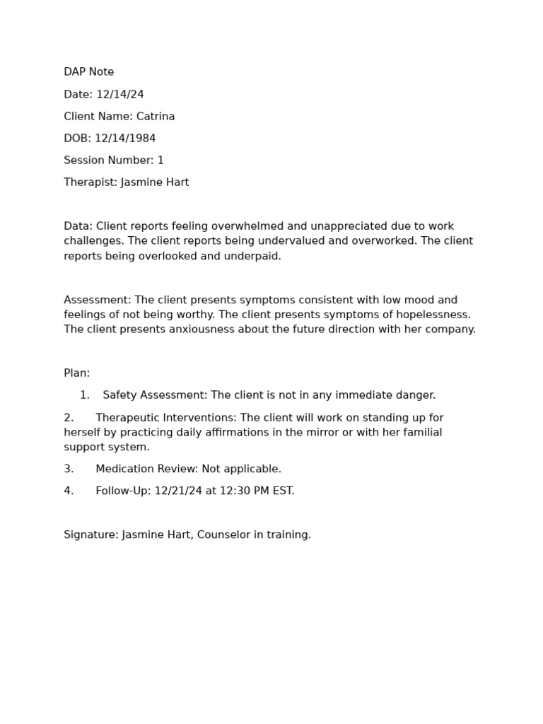 Intensive Experience DAP Note | PDF