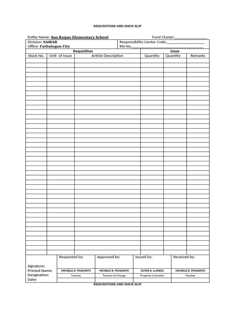 Requisition and Issue Slip | PDF