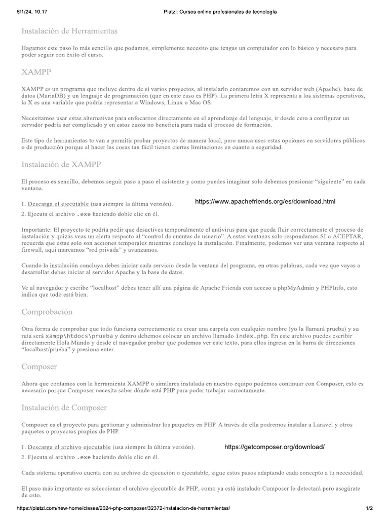 Herramientas Xampp Composer y Git | PDF