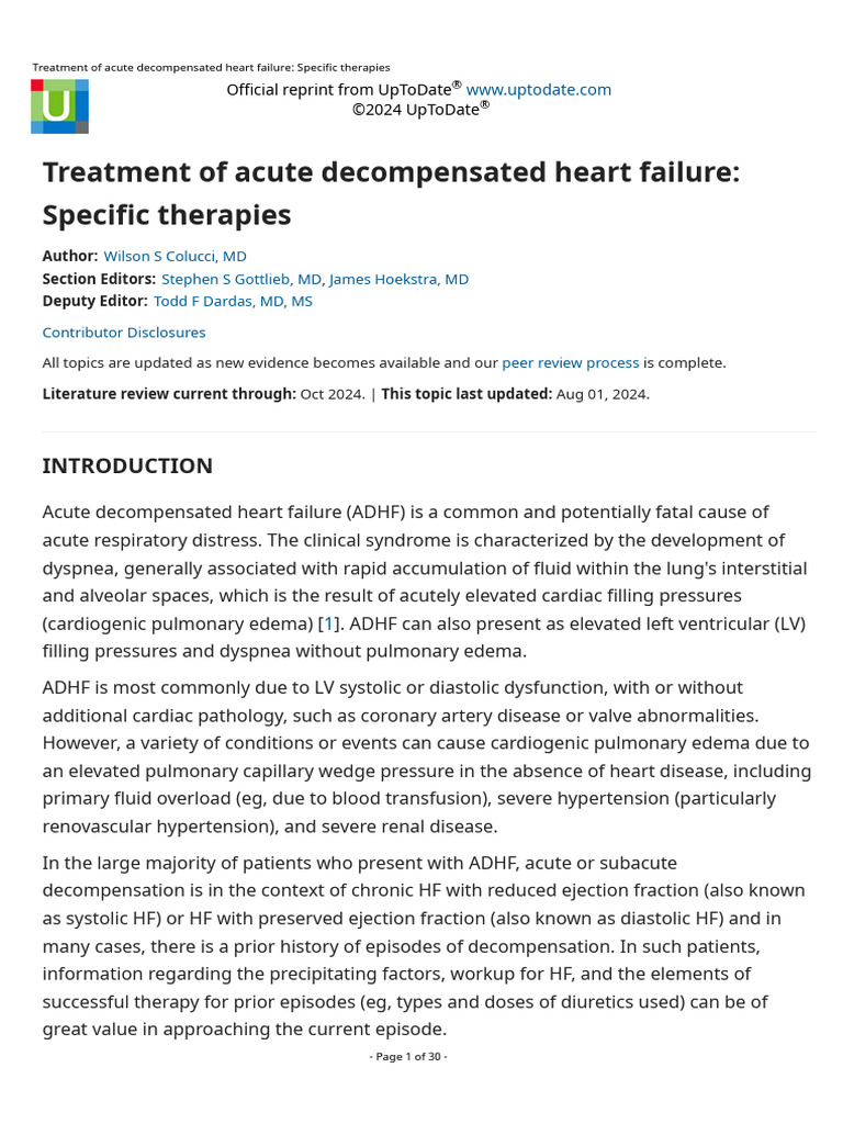 Treatment of Acute Decompensated Heart Failure - Specific Therapies ...