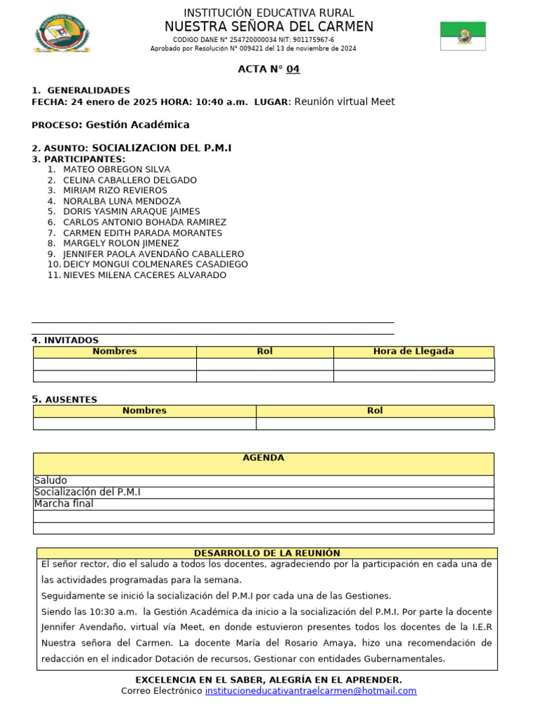 ACTA O4 SOCILIZACION P.M.I. | PDF