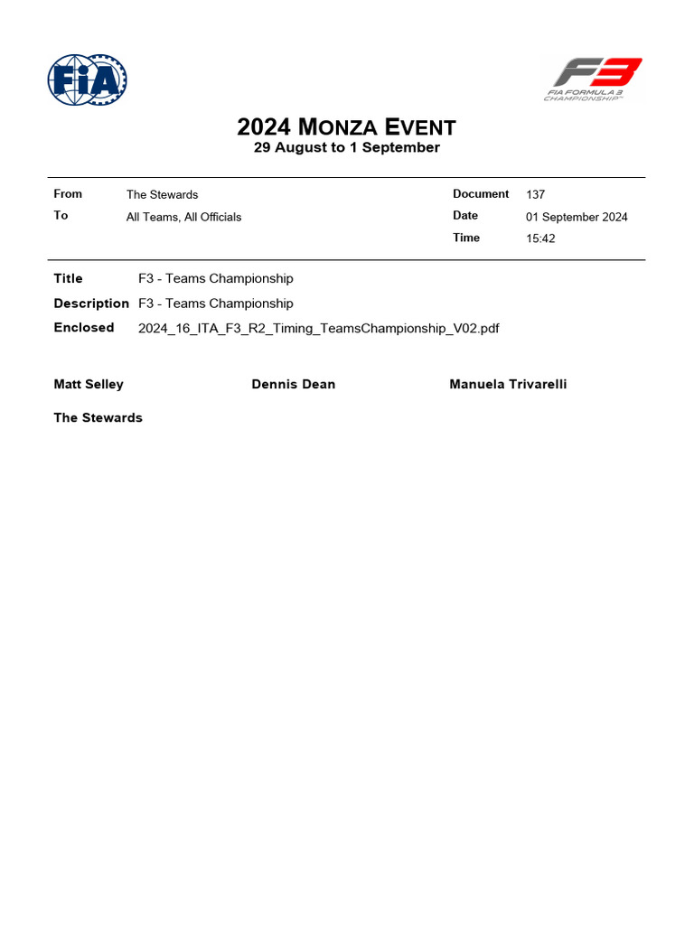 2024 Monza Event - F3 - Teams Championship | PDF | Fédération ...