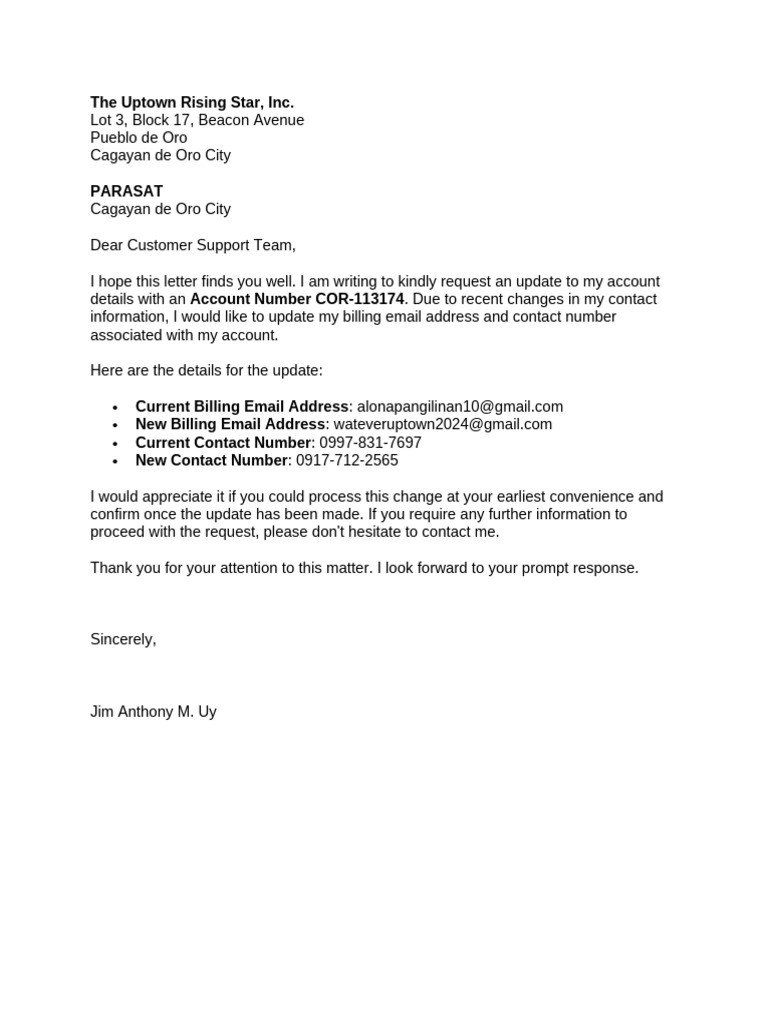 Request to Update Billing Information | PDF